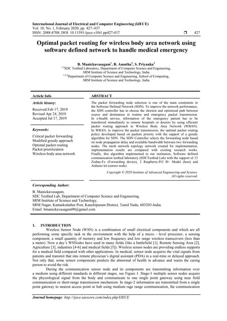 Optimal Packet Routing For Wireless Body Area Network Using Software