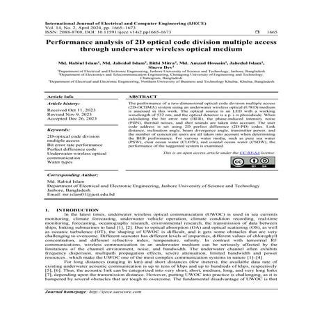 Performance analysis of 2D optical code division multiple access through underwater wireless ...