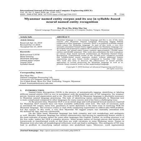 Myanmar Named Entity Corpus And Its Use In Syllable Based Neural Named Entity Recognition Pdf