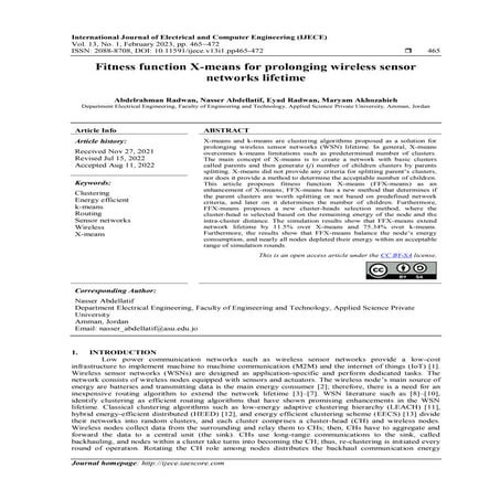 Fitness Function X Means For Prolonging Wireless Sensor Networks Lifetime Pdf 