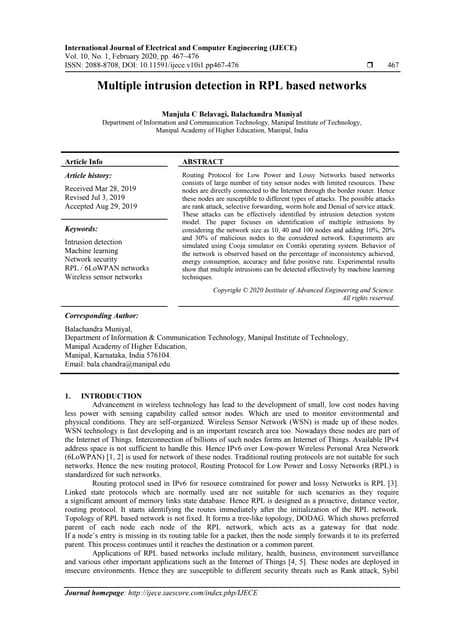Multiple Intrusion Detection In Rpl Based Networks Pdf