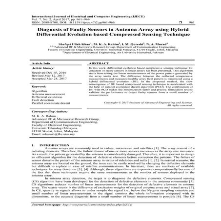 Diagnosis Of Faulty Sensors In Antenna Array Using Hybrid Differential
