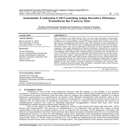 Automatic Leukemia Cell Counting using Iterative Distance Transform for Convex Sets | PDF