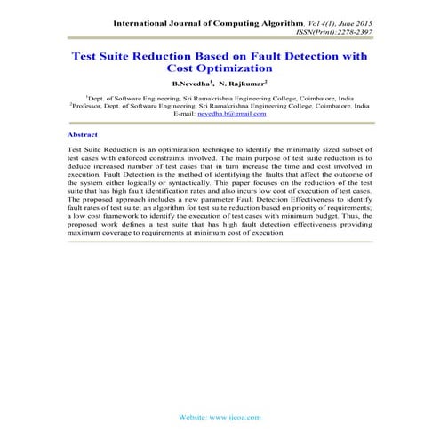 Test Suite Reduction Based On Fault Detection With Cost Optimization Pdf