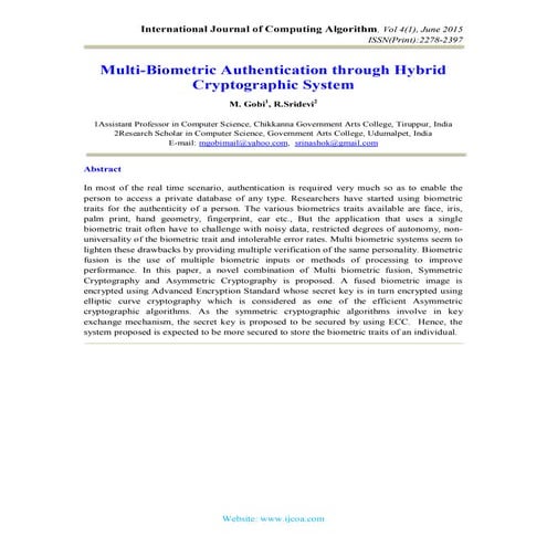 Multi Biometric Authentication Through Hybrid Cryptographic System Pdf