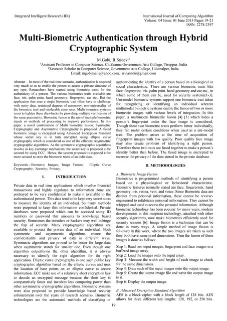 Multi Biometric Authentication Through Hybrid Cryptographic System Pdf