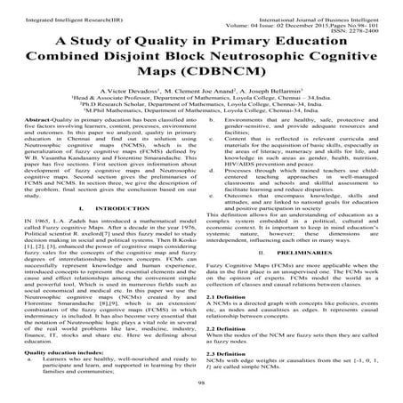 A Study of Quality in Primary Education Combined Disjoint Block Neutrosophic Cognitive Maps ...
