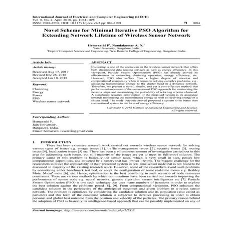 Novel Scheme For Minimal Iterative Pso Algorithm For Extending Network Lifetime Of Wireless