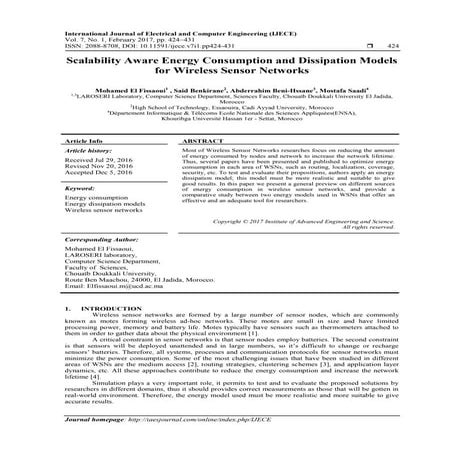 Scalability Aware Energy Consumption and Dissipation Models for Wireless Sensor Networks | PDF