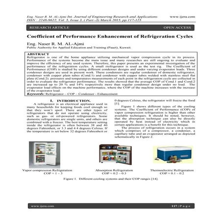 Coefficient of Performance Enhancement of Refrigeration Cycles | PDF
