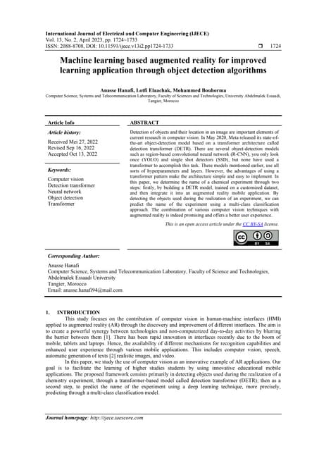 Machine Learning Based Augmented Reality For Improved Learning Application Through Object
