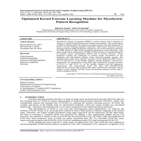 Optimized Kernel Extreme Learning Machine For Myoelectric Pattern Recognition Pdf 
