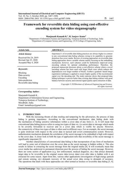 Framework For Reversible Data Hiding Using Cost Effective Encoding System For Video