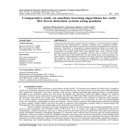 Comparative study on machine learning algorithms for early fire forest detection system using ...
