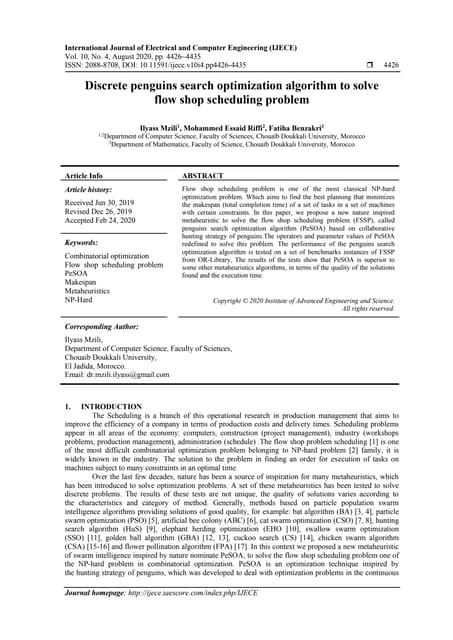 Discrete Penguins Search Optimization Algorithm To Solve Flow Shop Scheduling Problem Pdf