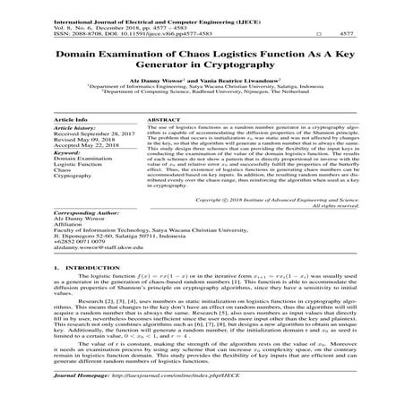Domain Examination of Chaos Logistics Function As A Key Generator in Cryptography | PDF
