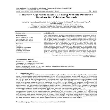 Handover Algorithm Based Vlp Using Mobility Prediction Database For 5562