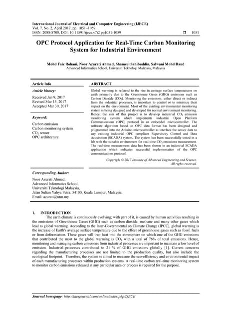 Opc Protocol Application For Real Time Carbon Monitoring System For