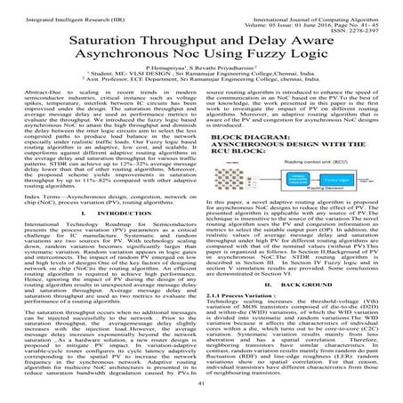 Saturation Throughput And Delay Aware Asynchronous Noc Using Fuzzy Logic Pdf 
