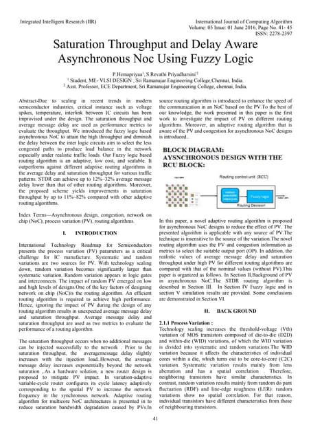 Saturation Throughput And Delay Aware Asynchronous Noc Using Fuzzy Logic Pdf