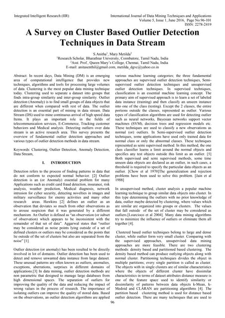A Survey On Cluster Based Outlier Detection Techniques In Data Stream Pdf