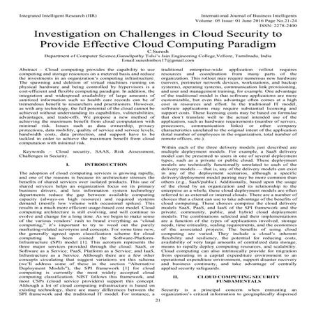 Investigation On Challenges In Cloud Security To Provide Effective