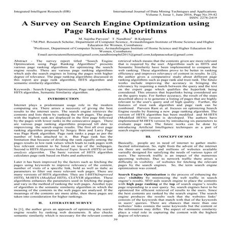 A Survey on Search Engine Optimization usingPage Ranking Algorithms | PDF