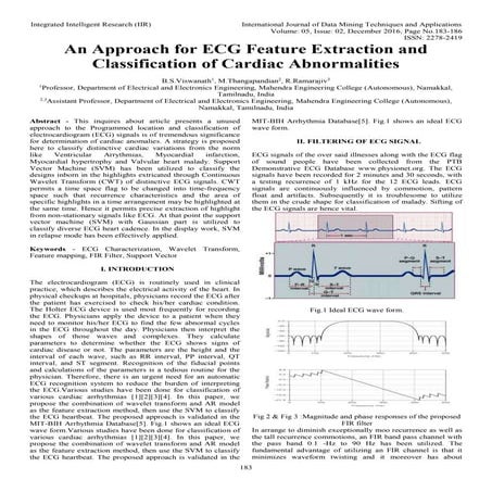 An Approach For Ecg Feature Extraction And Classification Of Cardiac