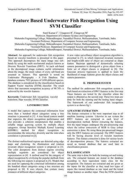 Feature Based Underwater Fish Recognition Using SVM Classifier | DOCX Feature Based Underwater Fish Recognition Using SVM Classifier | DOCX