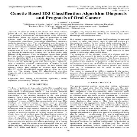 Genetic Based Id3 Classification Algorithm Diagnosis And Prognosis Of Oral Cancer Pdf