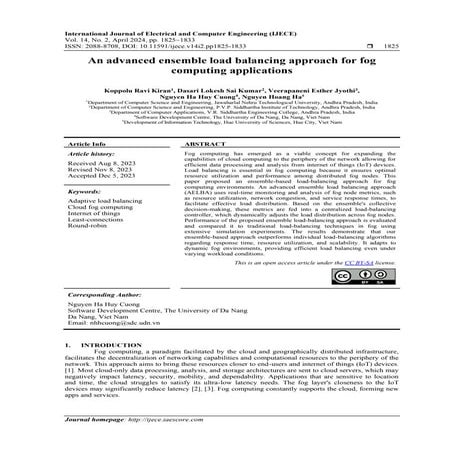 An Advanced Ensemble Load Balancing Approach For Fog Computing Applications Pdf