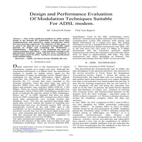 Design And Performance Evaluation Of Modulation Techniques Suitable For Adsl Modem Pdf