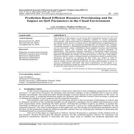 Prediction Based Efficient Resource Provisioning And Its Impact On Qos Parameters In The Cloud 8092