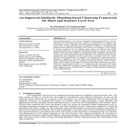 An Improved Similarity Matching Based Clustering Framework For Short And Sentence Level Text Pdf 