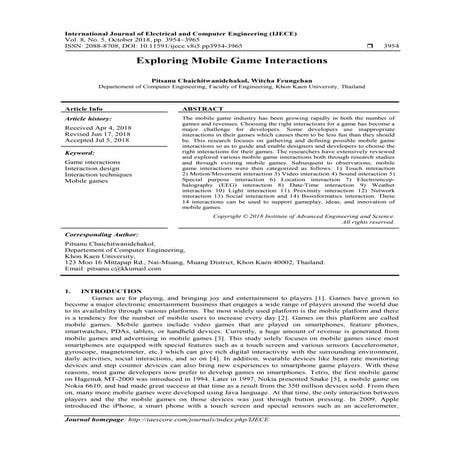 Exploring Mobile Game Interactions | PDF