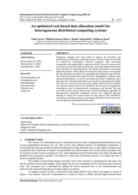 An Optimized Cost Based Data Allocation Model For Heterogeneous Distributed Computing Systems Pdf
