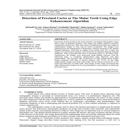 Detection Of Proximal Caries At The Molar Teeth Using Edge Enhancement Algorithm Pdf