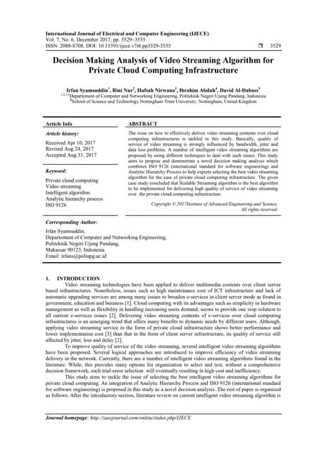 Decision Making Analysis Of Video Streaming Algorithm For Private Cloud
