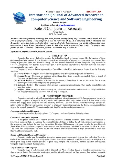 Role of computers in research | PDF