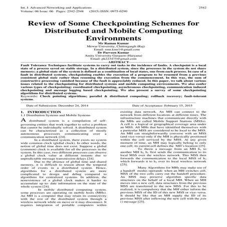 Review Of Some Checkpointing Schemes For Distributed And Mobile Computing Environments Pdf
