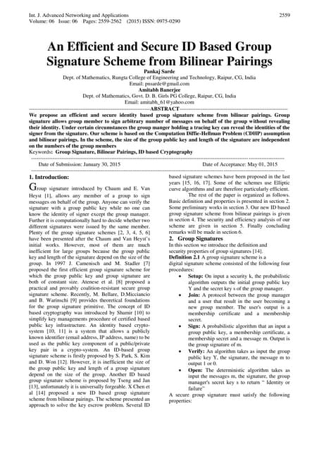 An Efficient And Secure Id Based Group Signature Scheme From Bilinear