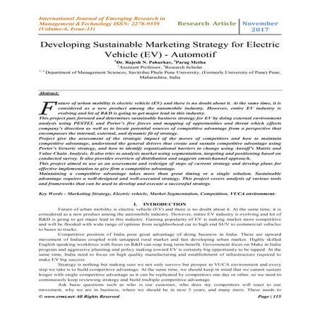 Developing Sustainable Marketing Strategy for Electric Vehicle (EV) | PDF