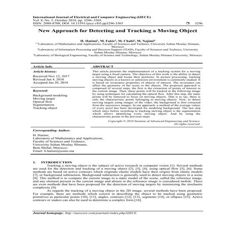 New Approach For Detecting And Tracking A Moving Object Pdf