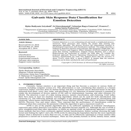 Galvanic Skin Response Data Classification for Emotion Detection | PDF