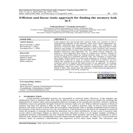 Efficient And Linear Static Approach For Finding The Memory Leak In C Pdf 