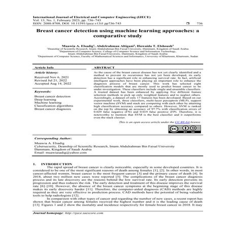 Breast Cancer Detection Using Machine Learning Approaches A