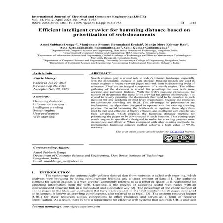 Efficient Intelligent Crawler For Hamming Distance Based On Prioritization Of Web Documents Pdf 