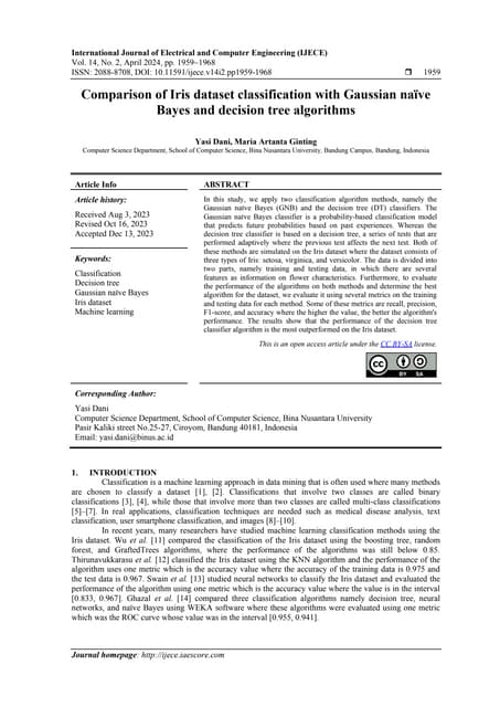 Comparison Of Iris Dataset Classification With Gaussian Naïve Bayes And Decision Tree Algorithms