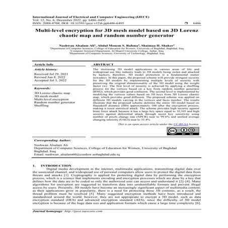 Multi-level encryption for 3D mesh model based on 3D Lorenz chaotic map and random number ...