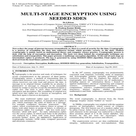 Multi Stage Encryption Using Seeded Sdes Pdf 